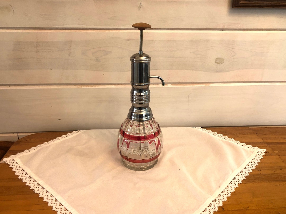 1930s Hazel Atlas Liqueur Dispenser, Depression Glass and Chrome, Soda ...