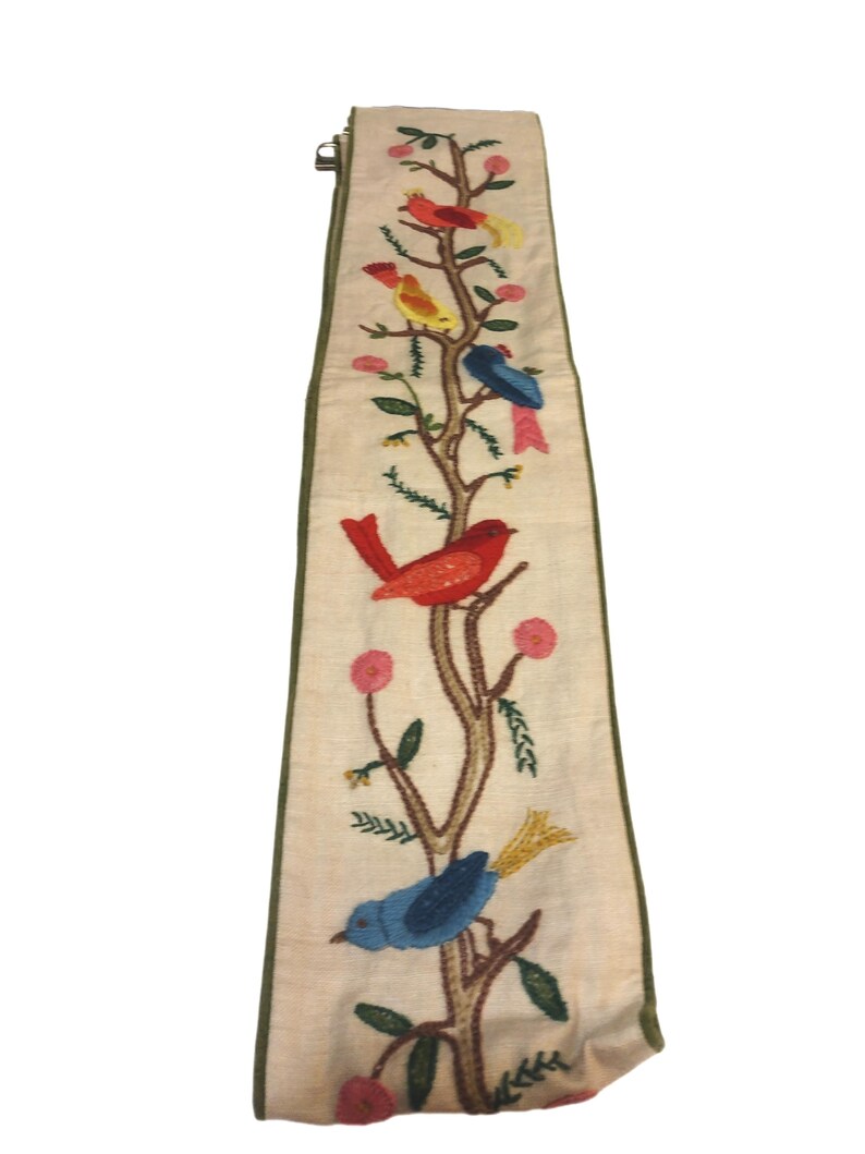 Vintage Bell Pulls Linen Embroidery Crewel Wall Hanging, Nature Birds ...