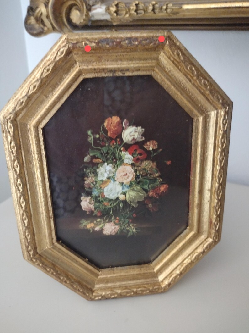 2 Vtg Gold Gilt Florentine Floral Octagon Frames, Group Wall Hangings ...