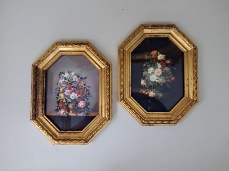 2 Vtg Gold Gilt Florentine Floral Octagon Frames, Group Wall Hangings ...
