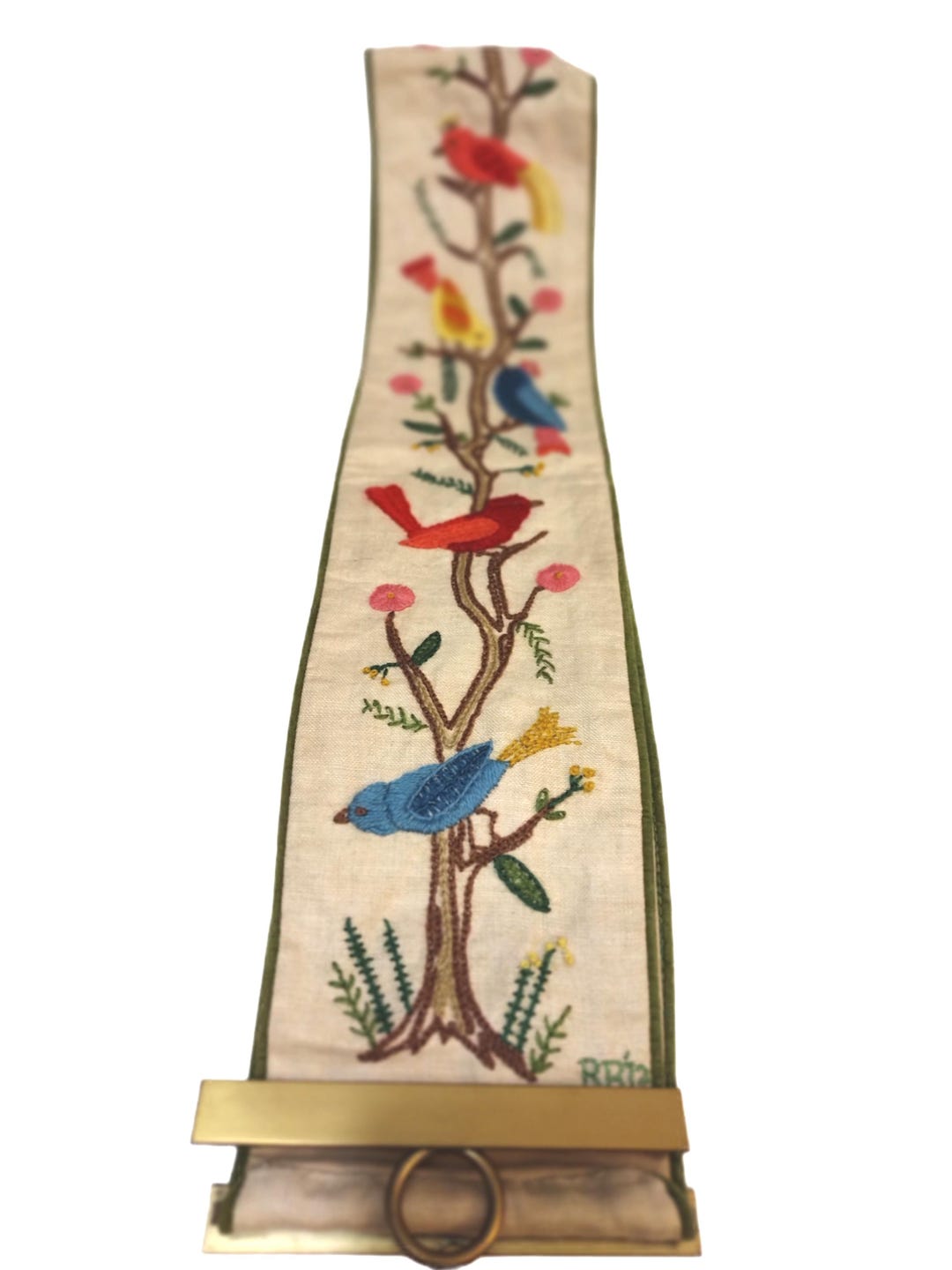 Vintage Bell Pulls Linen Embroidery Crewel Wall Hanging, Nature Birds ...