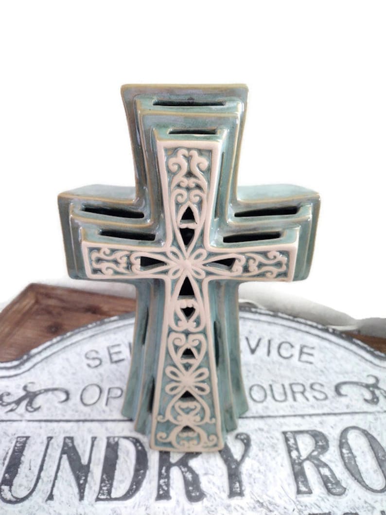 Vintage Ceramic Celtic Cross Night Light: Ornate Religious Decor - Etsy