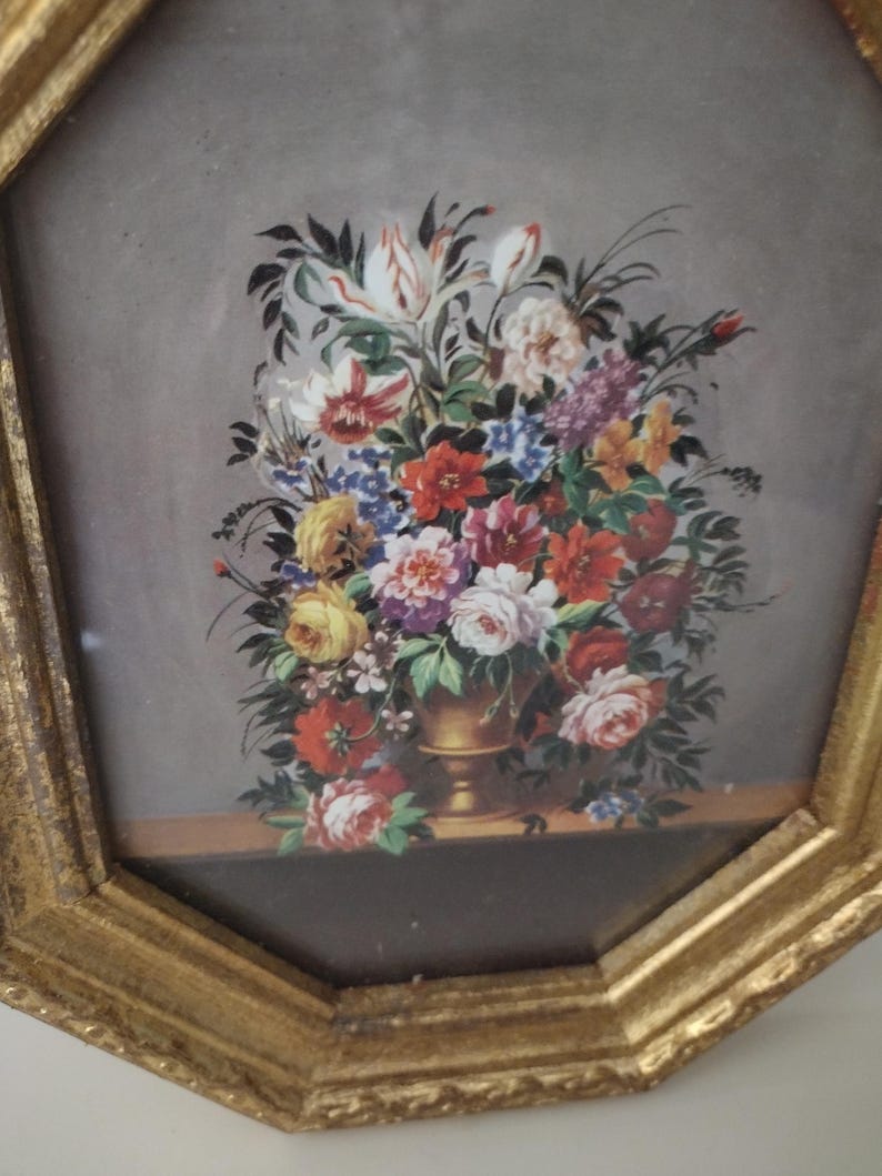 2 Vtg Gold Gilt Florentine Floral Octagon Frames, Group Wall Hangings ...