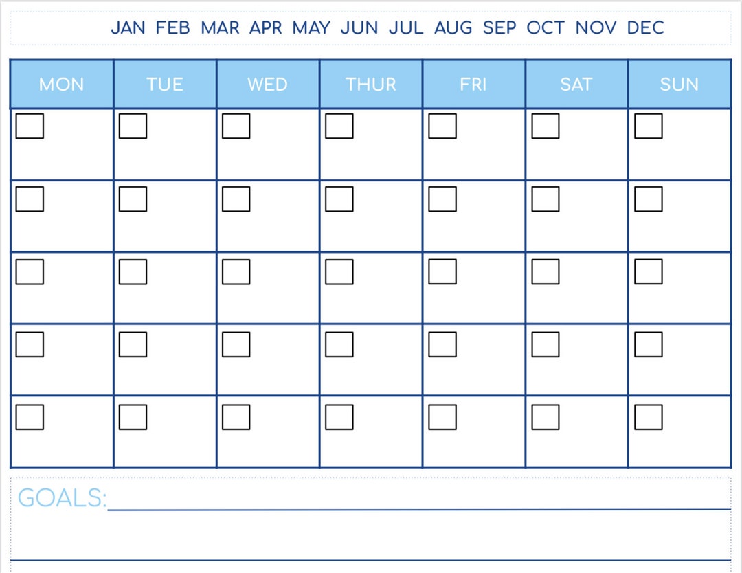 Monthly Calendar Schedule- Blue - Etsy