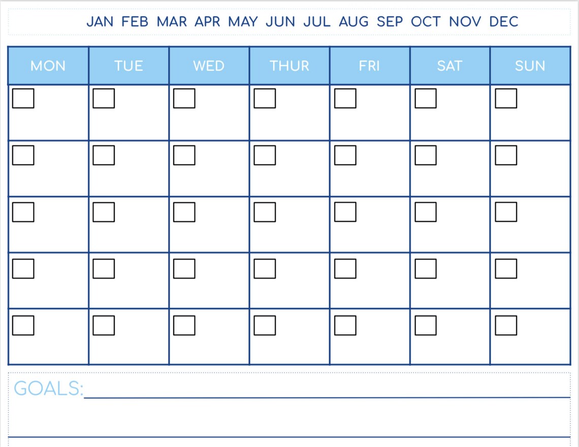 Monthly Calendar Schedule- Blue - Etsy