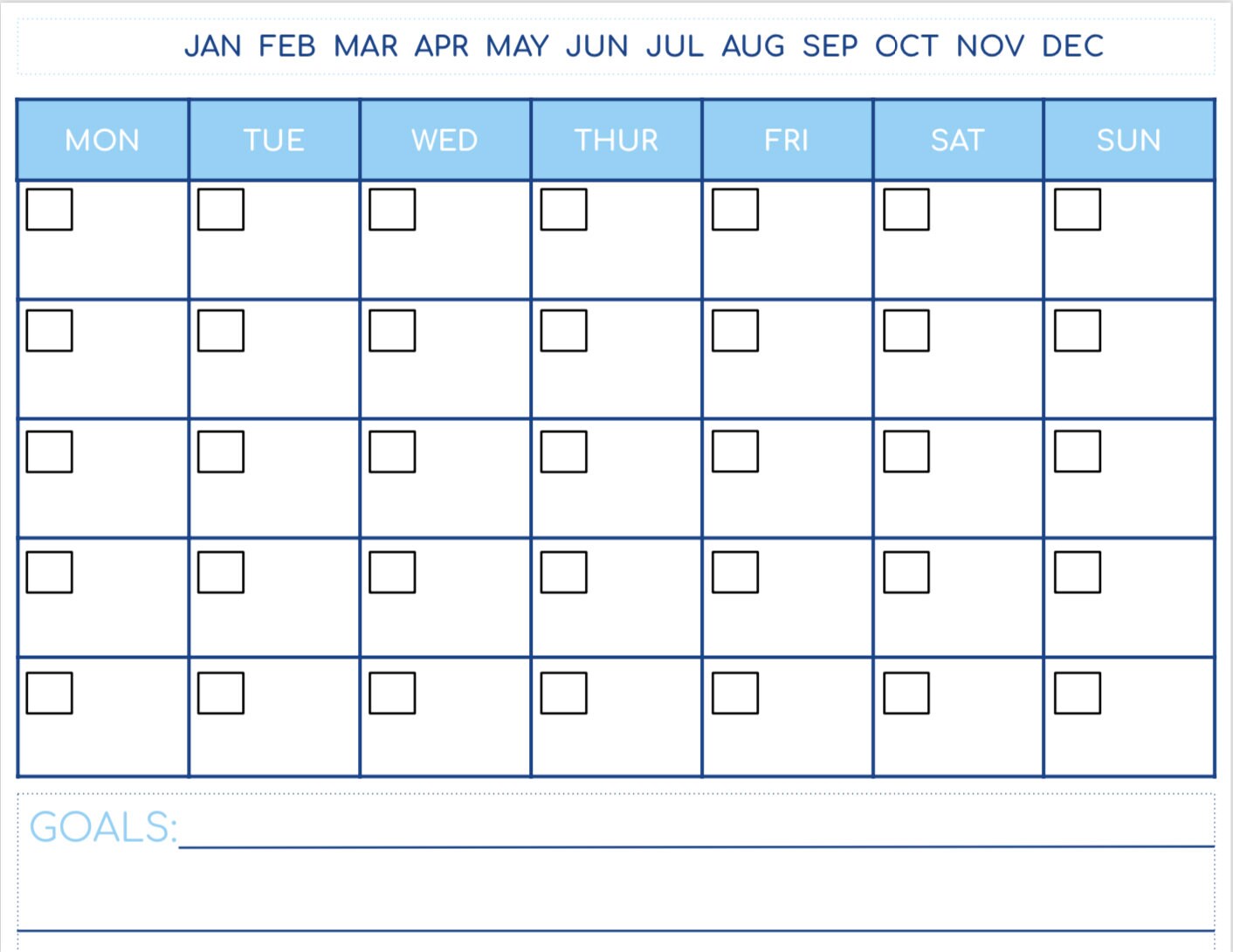 Monthly Calendar Schedule- Blue - Etsy