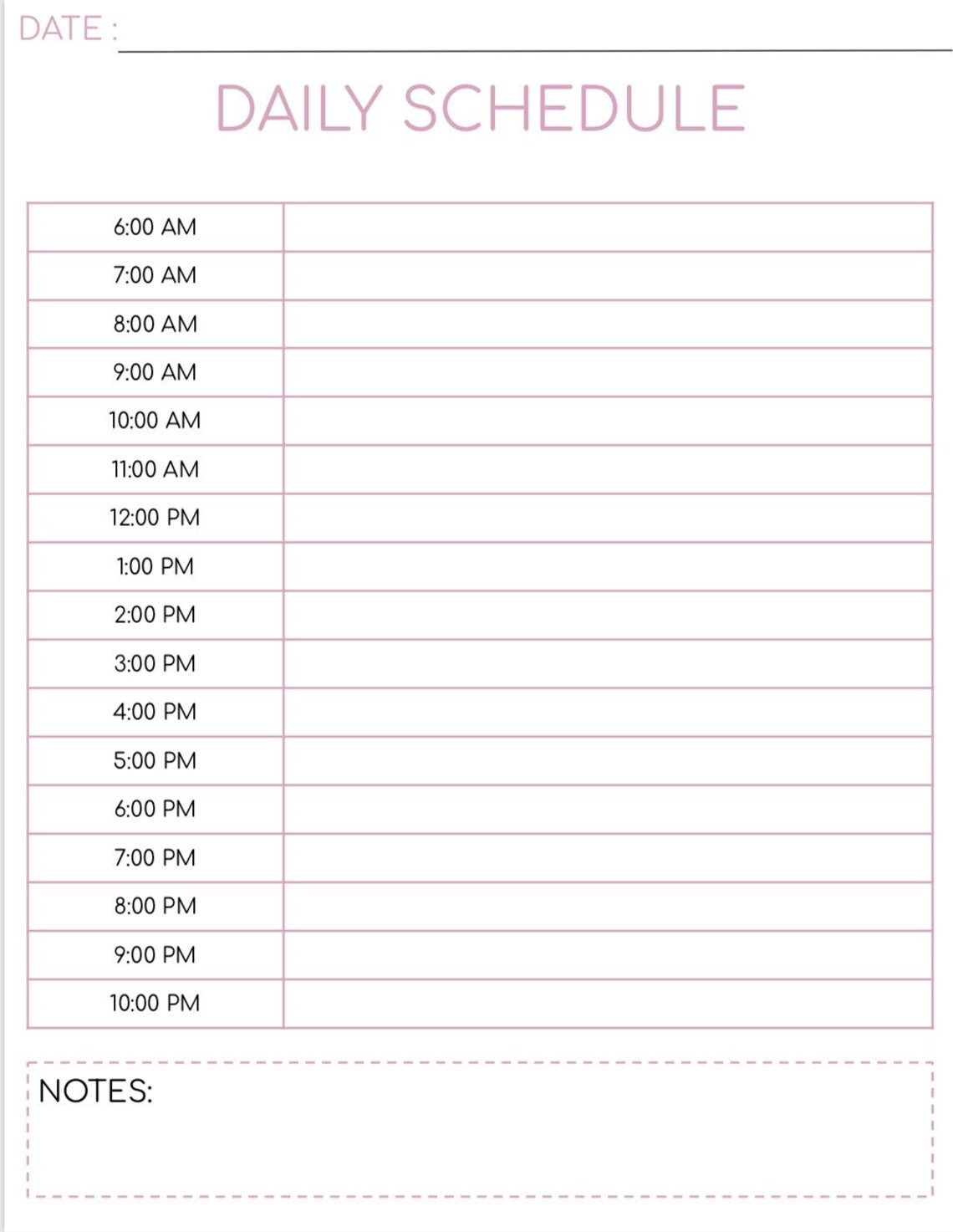 Daily Schedule -hourly Pink - Etsy
