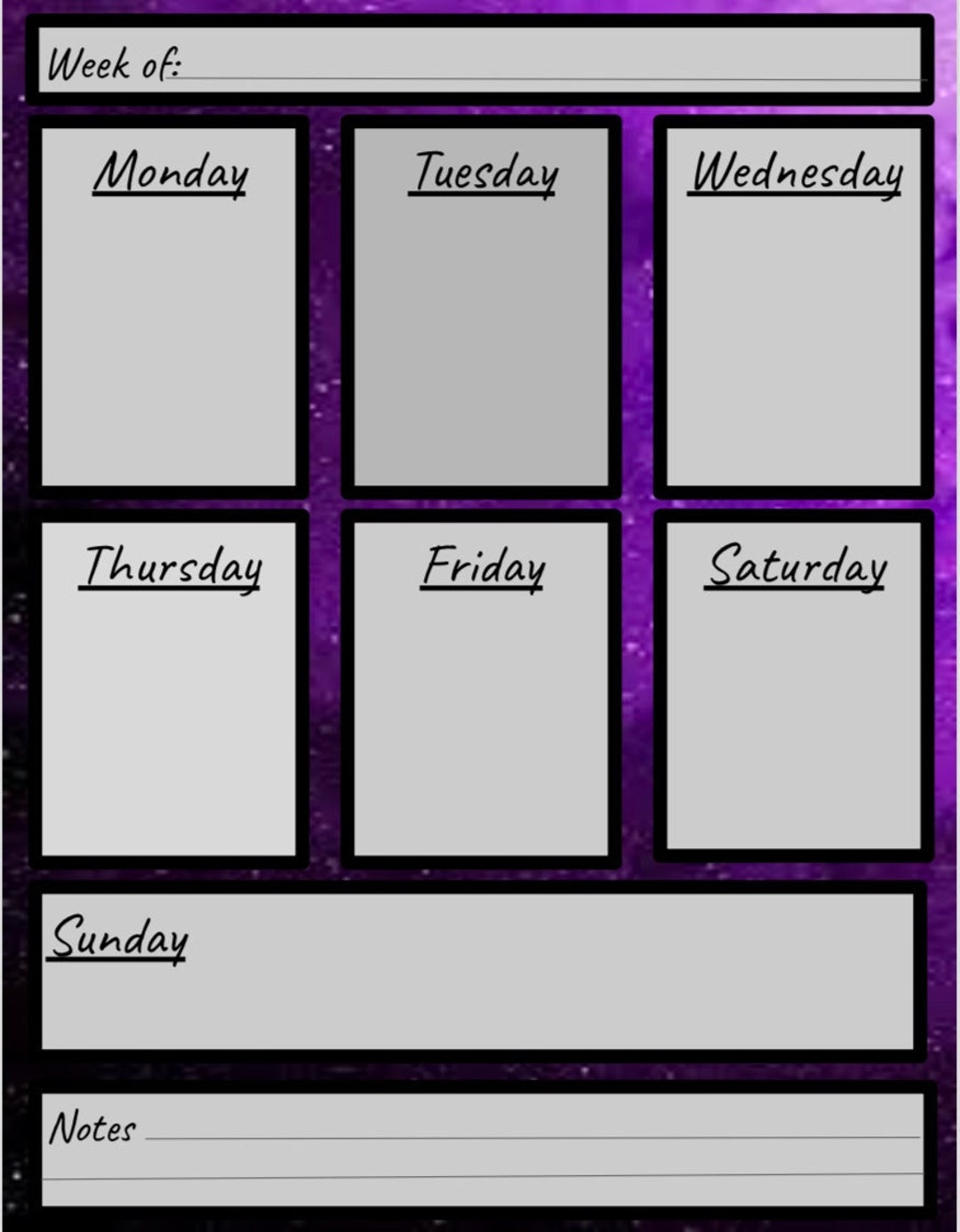 Purple Galaxy Weekly Planner/schedule - Etsy