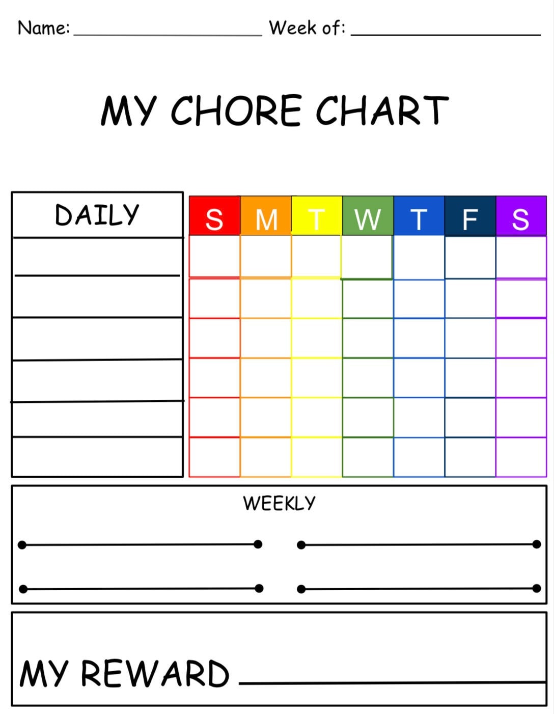 Weekly Chore Chart Schedule - Etsy