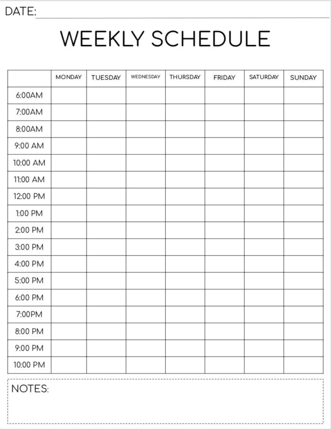 Weekly Hourly Schedule/planner - Etsy