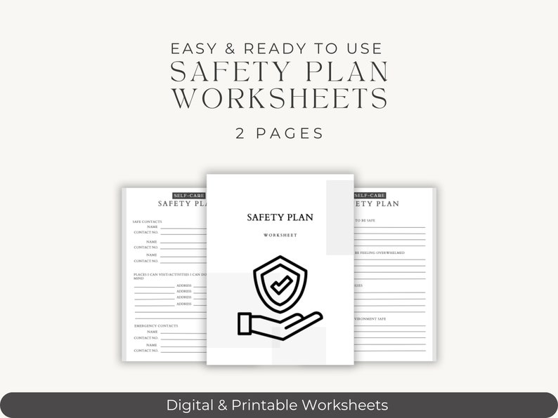 Safety Planning Mental Health Worksheets Printable and Digital Workbook ...
