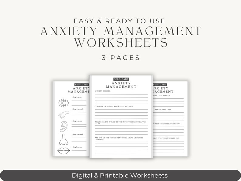 Anxiety Management Mental Health Worksheets - Printable and Digital ...