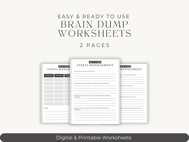 Stress Management Mental Health Worksheets - Printable & Digital ...