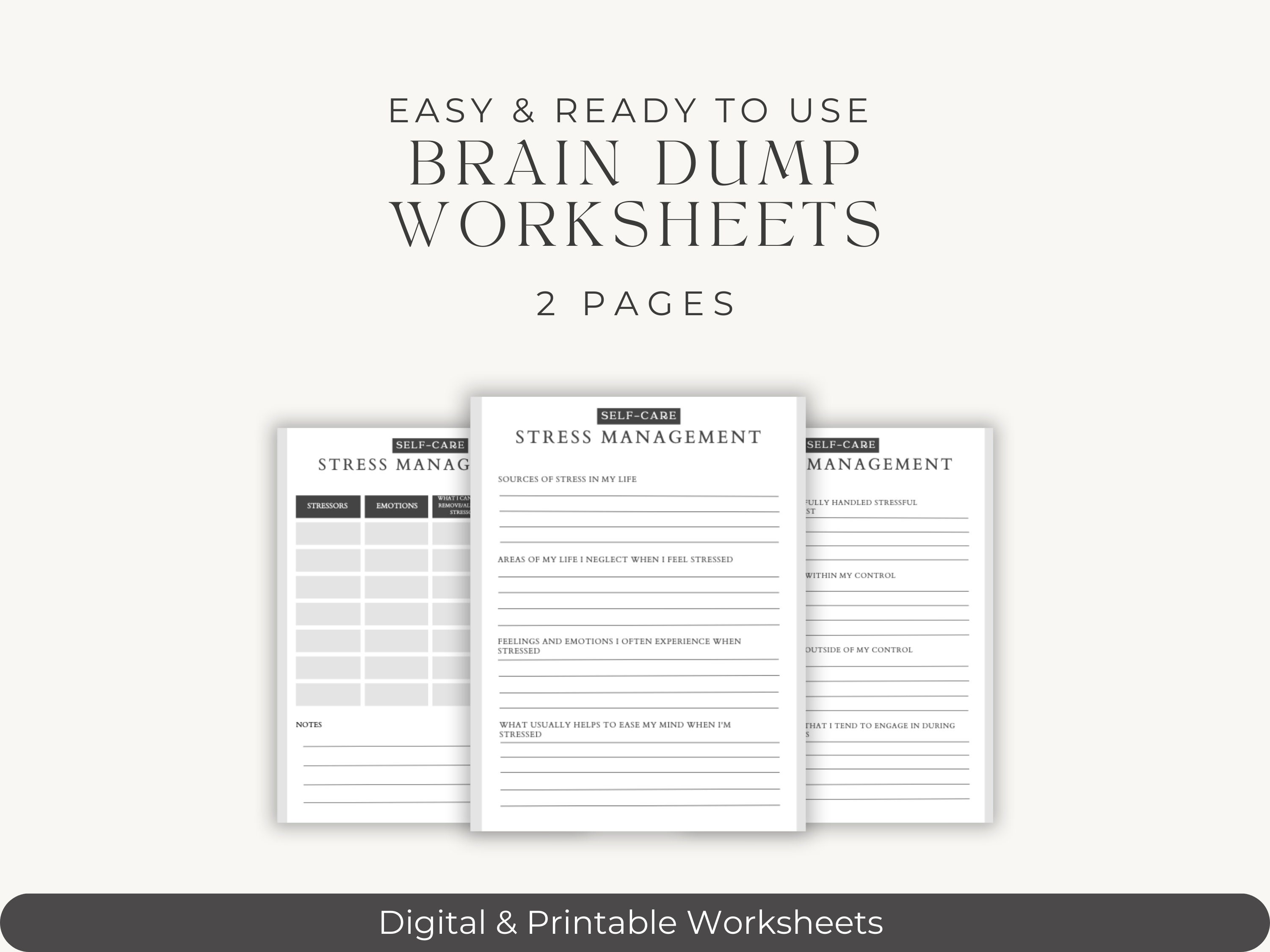 Stress Management Mental Health Worksheets - Printable & Digital ...