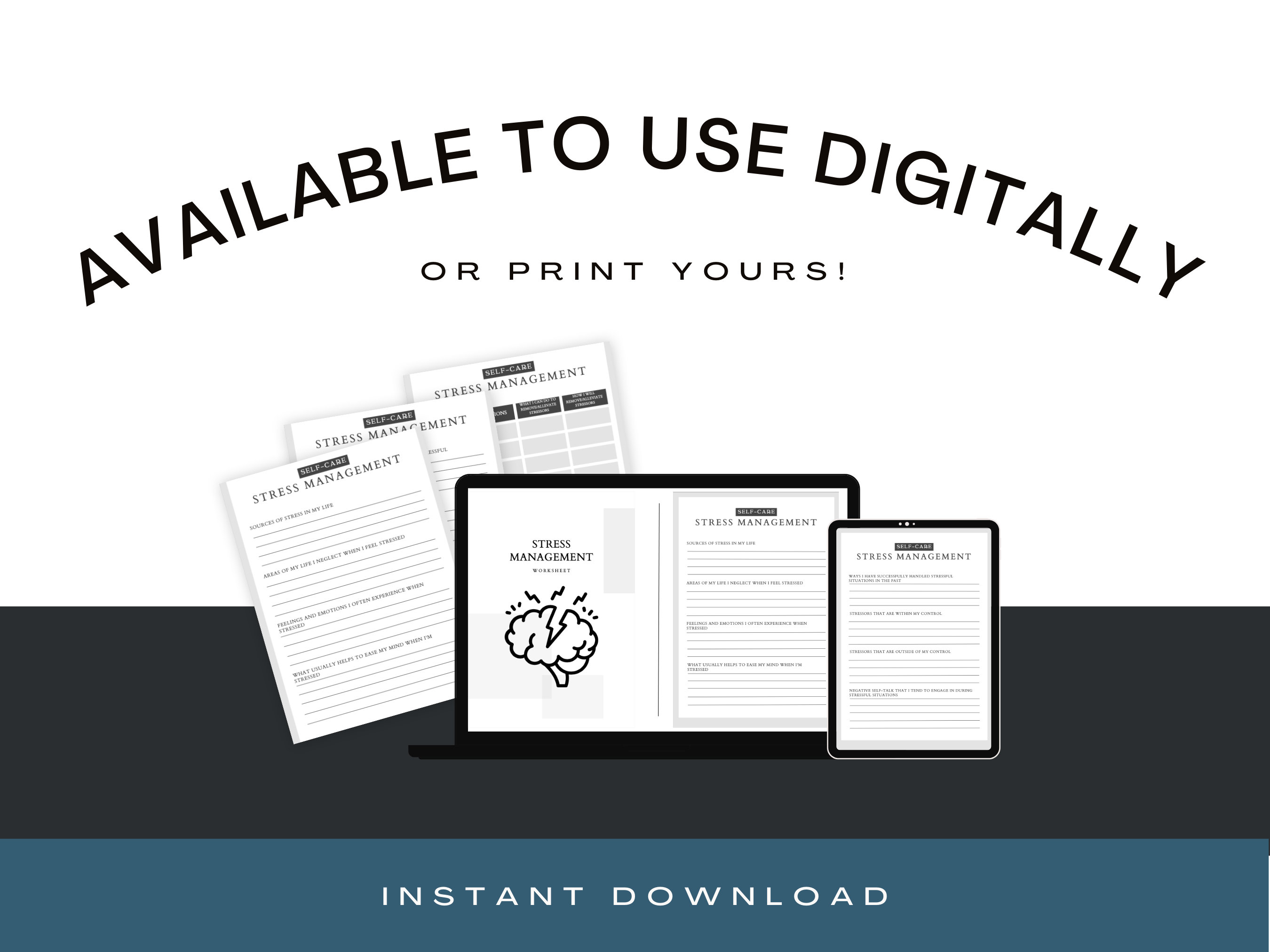 Stress Management Mental Health Worksheets Printable & - Etsy