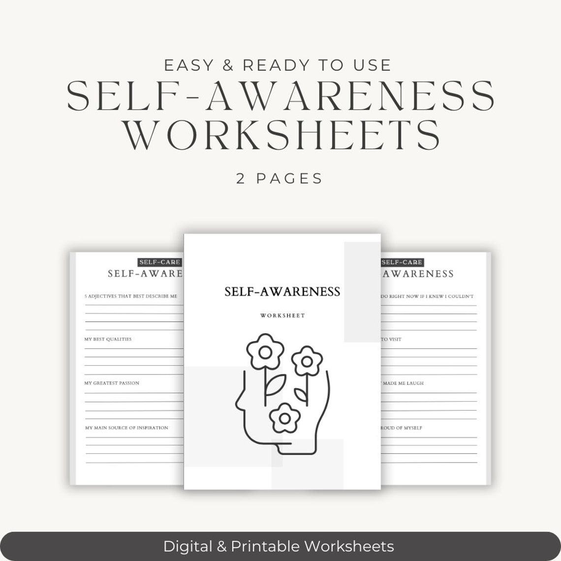 Self-awareness Mental Health Worksheets - Printable and Digital Workbook for Personal Growth and ...