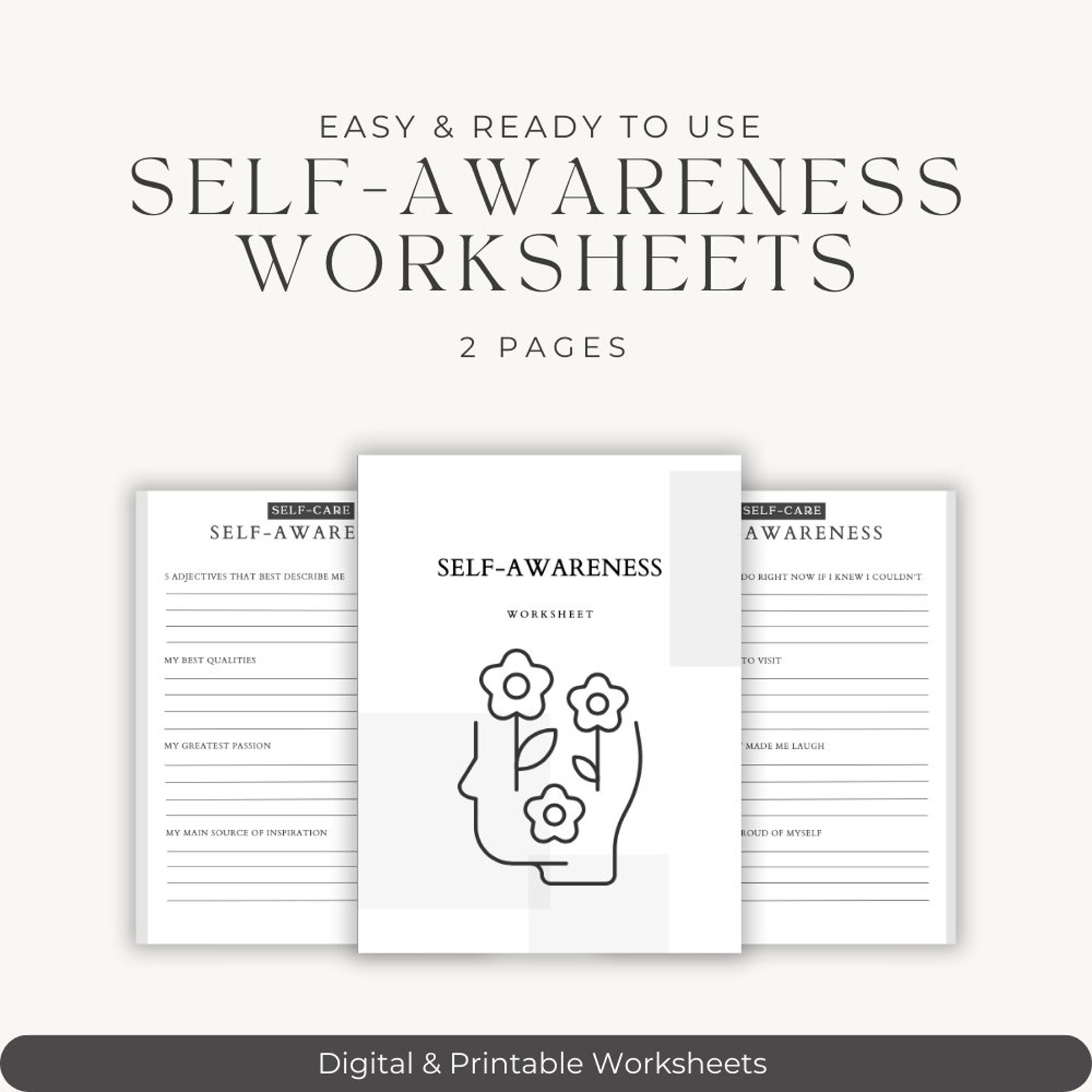 Self-awareness Worksheets: Personal Growth Workbook (digital Download ...