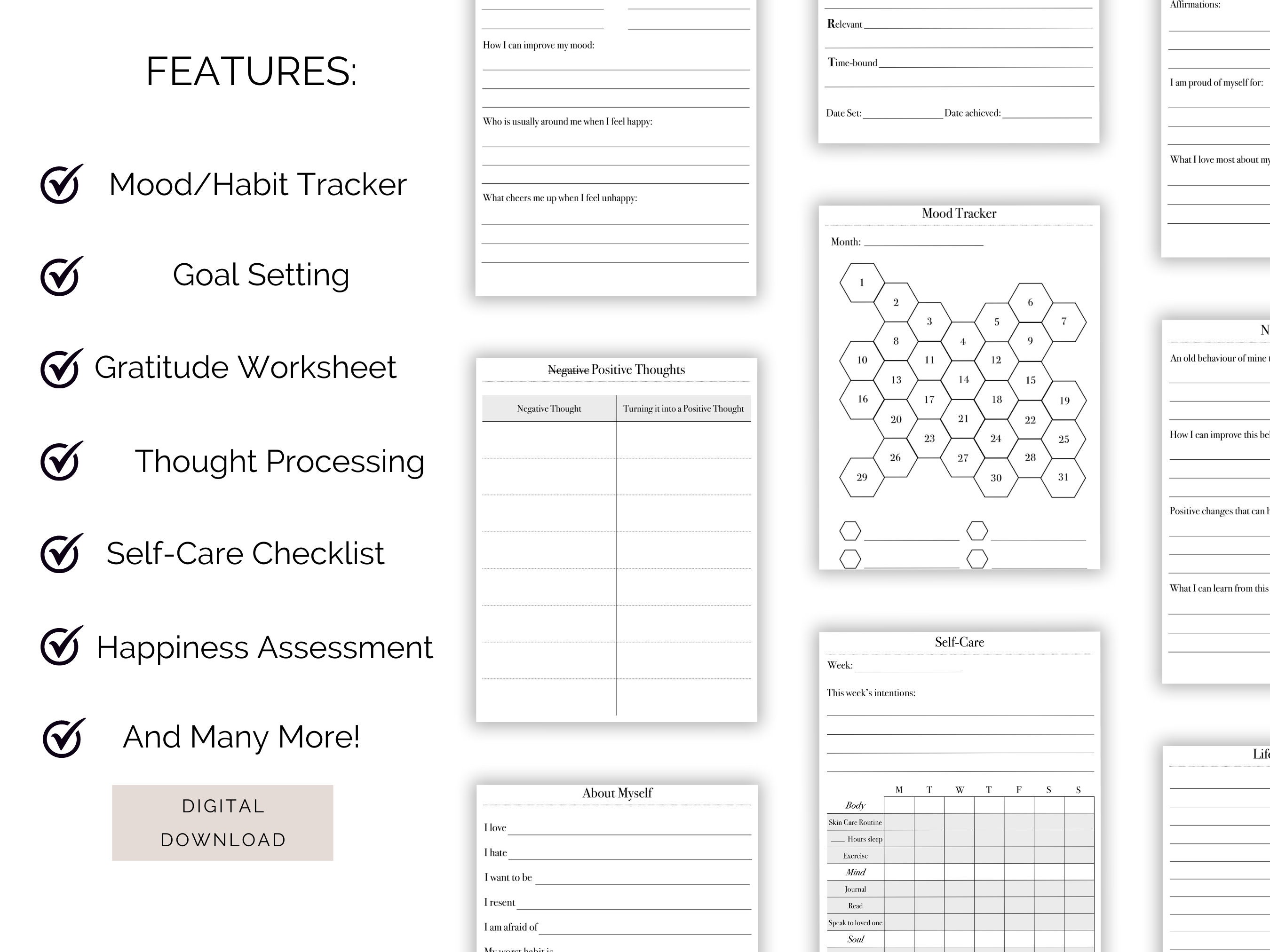 Printable Digital Self-care Worksheets for Mindfulness - Etsy UK