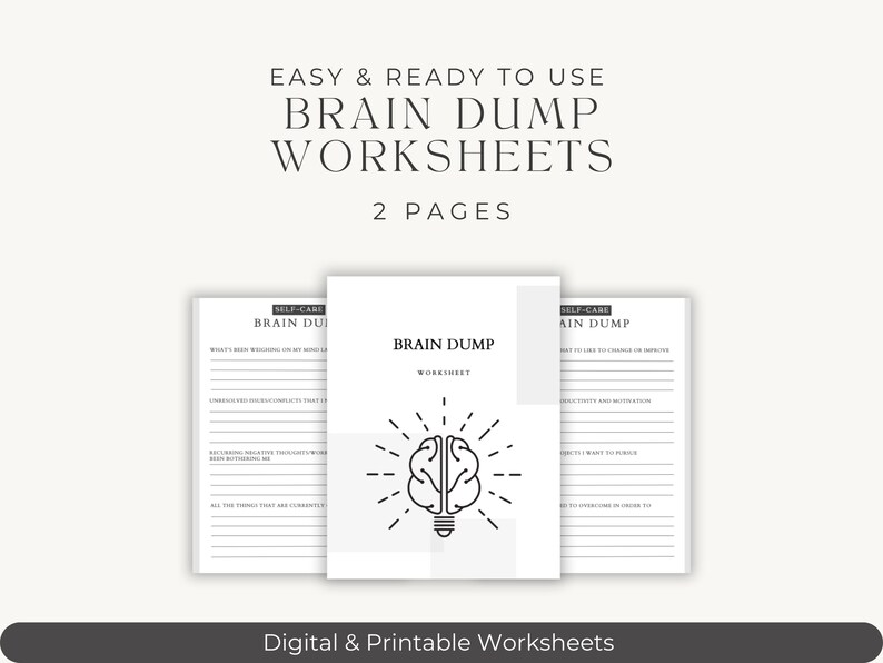 Brain Dump Mental Health Worksheets - Printable and Digital Workbook ...