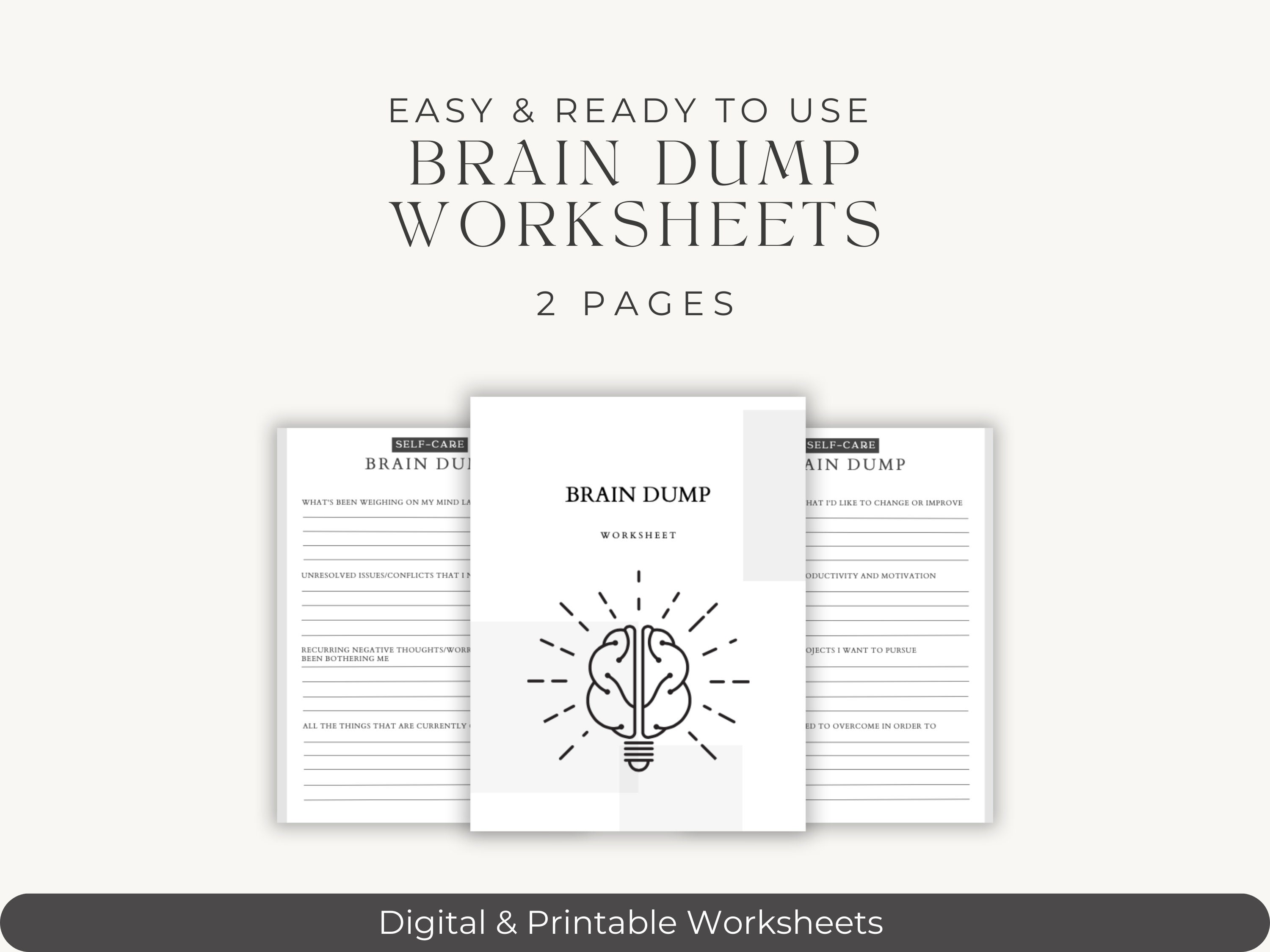 Brain Dump Mental Health Worksheets - Printable and Digital Workbook ...
