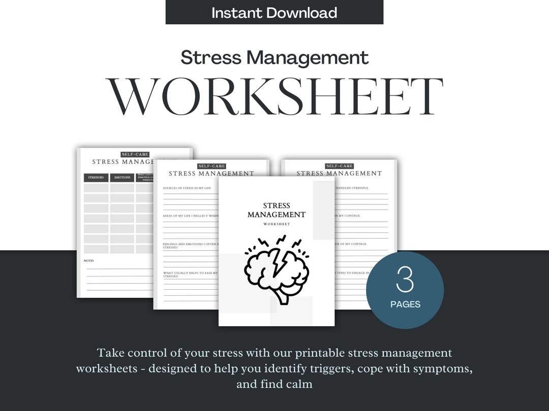 Stress Management Mental Health Worksheets Printable & - Etsy