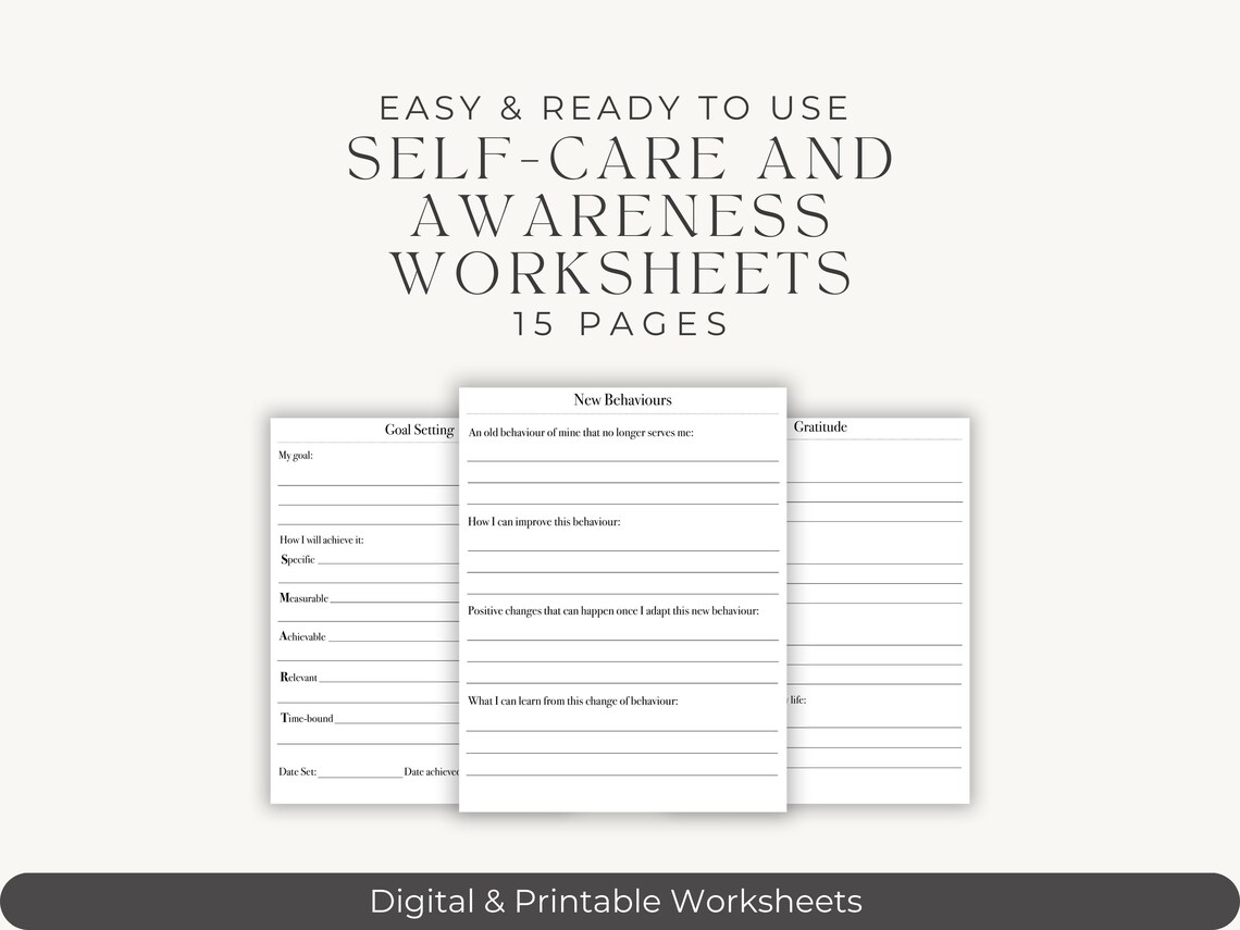 Printable Digital Self-care Worksheets for Mindfulness, Gratitude, and ...