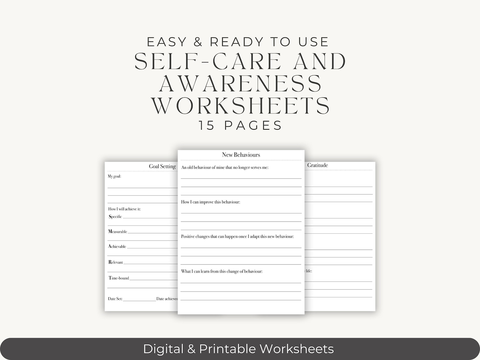 Printable Digital Self-care Worksheets for Mindfulness, Gratitude, and ...