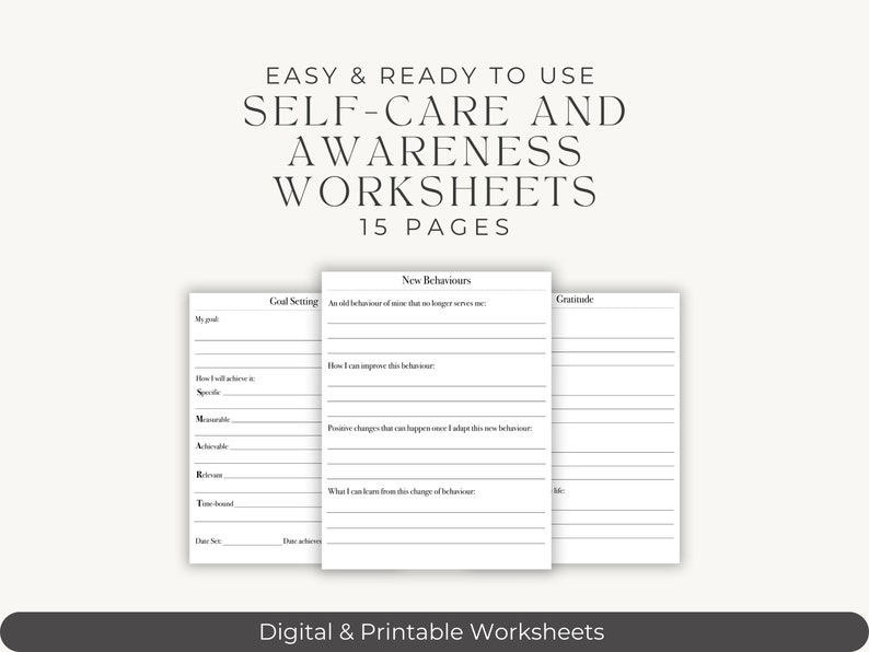 Printable Digital Self-care Worksheets for Mindfulness, Gratitude, and ...