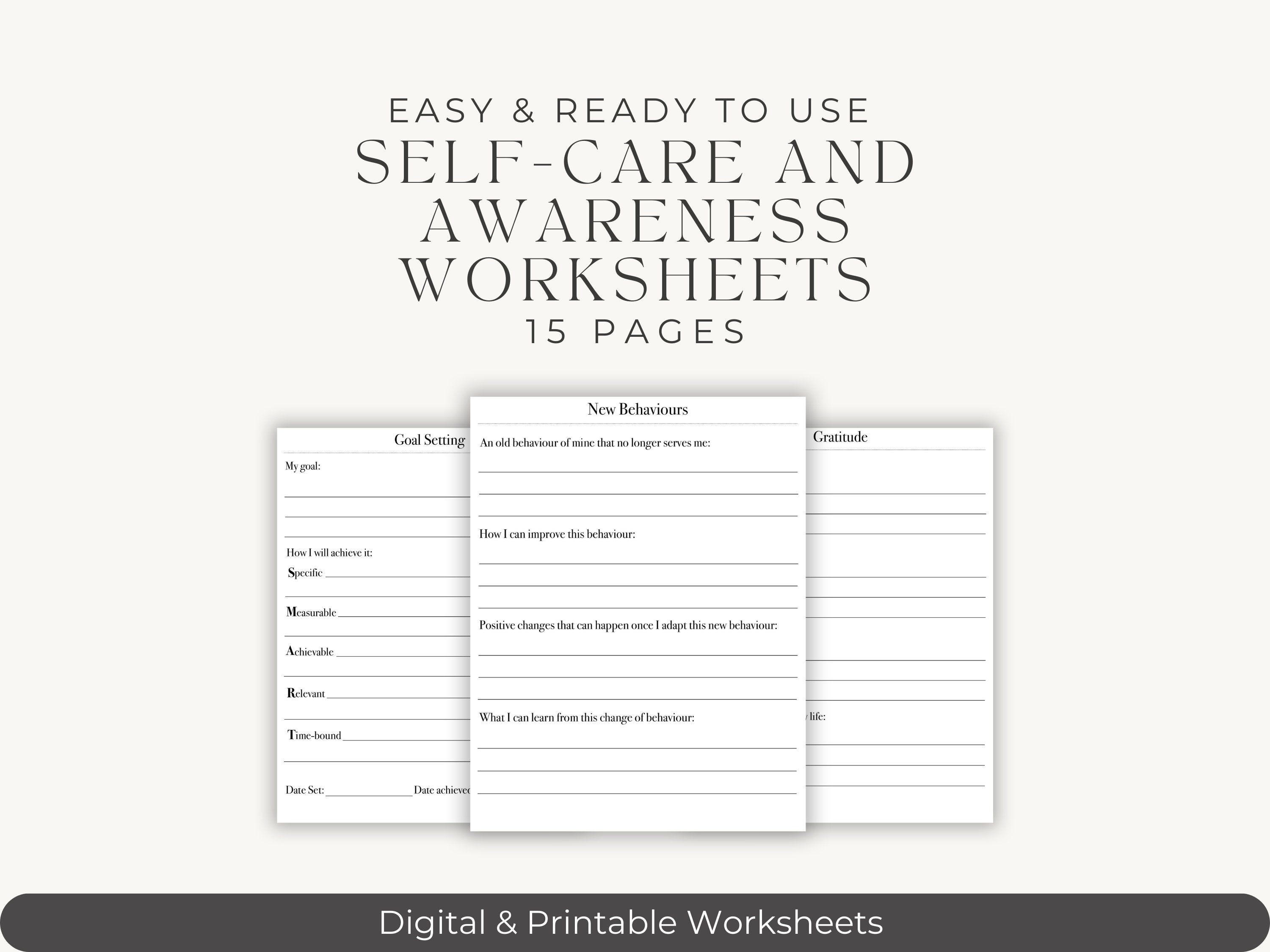 Printable Digital Self-care Worksheets for Mindfulness, Gratitude, and ...