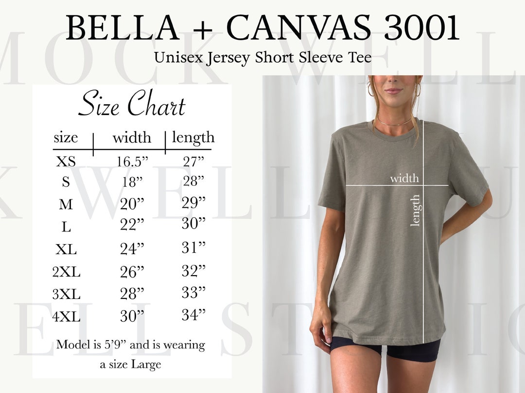 Bella Canvas 3001 Size Chart | Size Chart for Bella Canvas, Size Chart ...