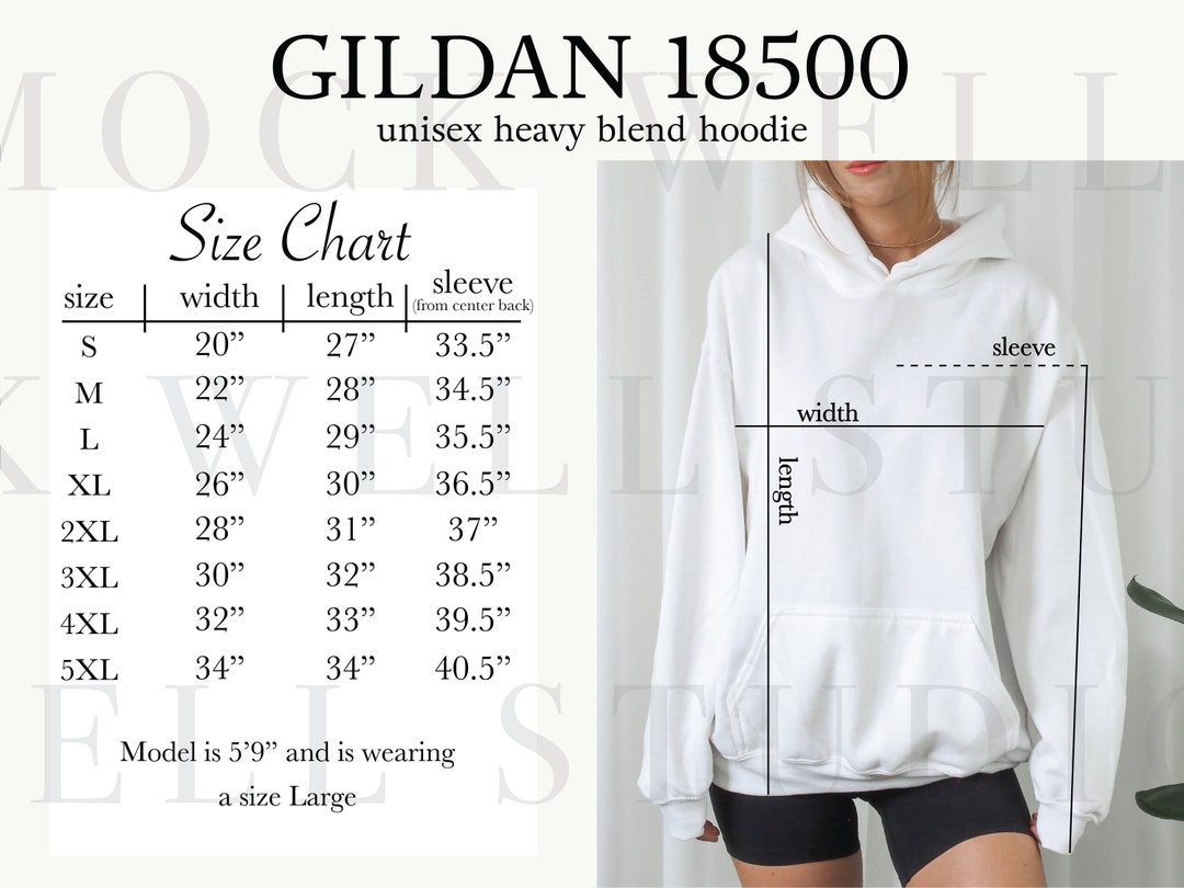 Gildan 18500 Size Chart | Size Chart for Gildan, Size Chart Mockup ...