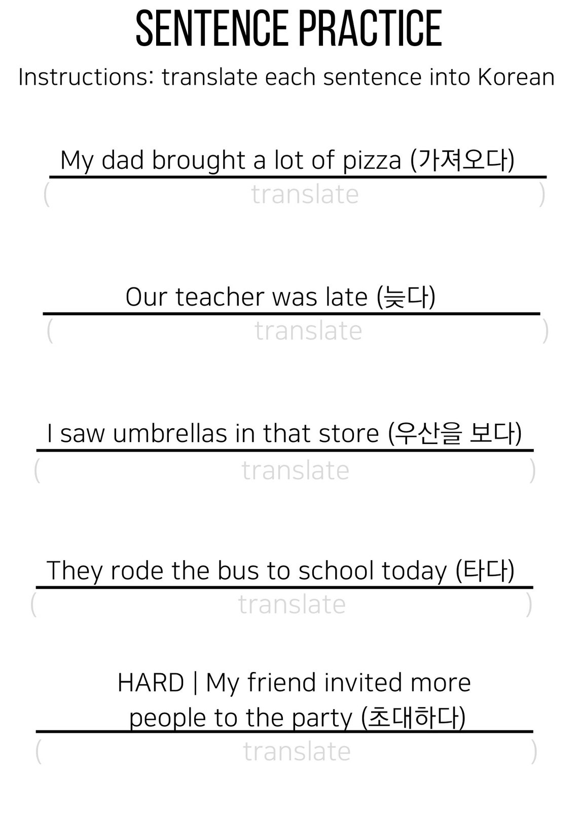 Korean Verb Conjugation Practice Korean Verb Conjugation Charts - Etsy