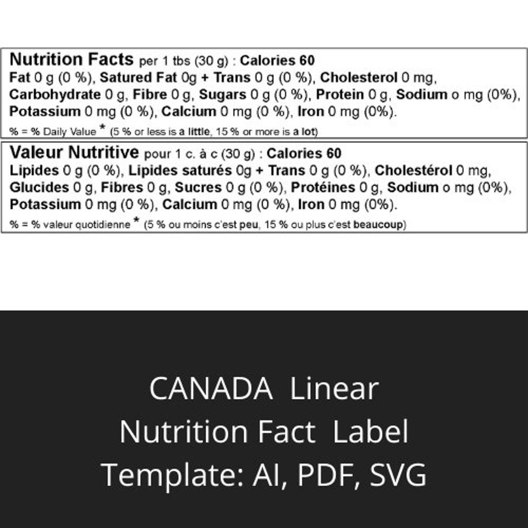Canada Linear Nutrition Fact Label Template Based on Latest Regulations ...
