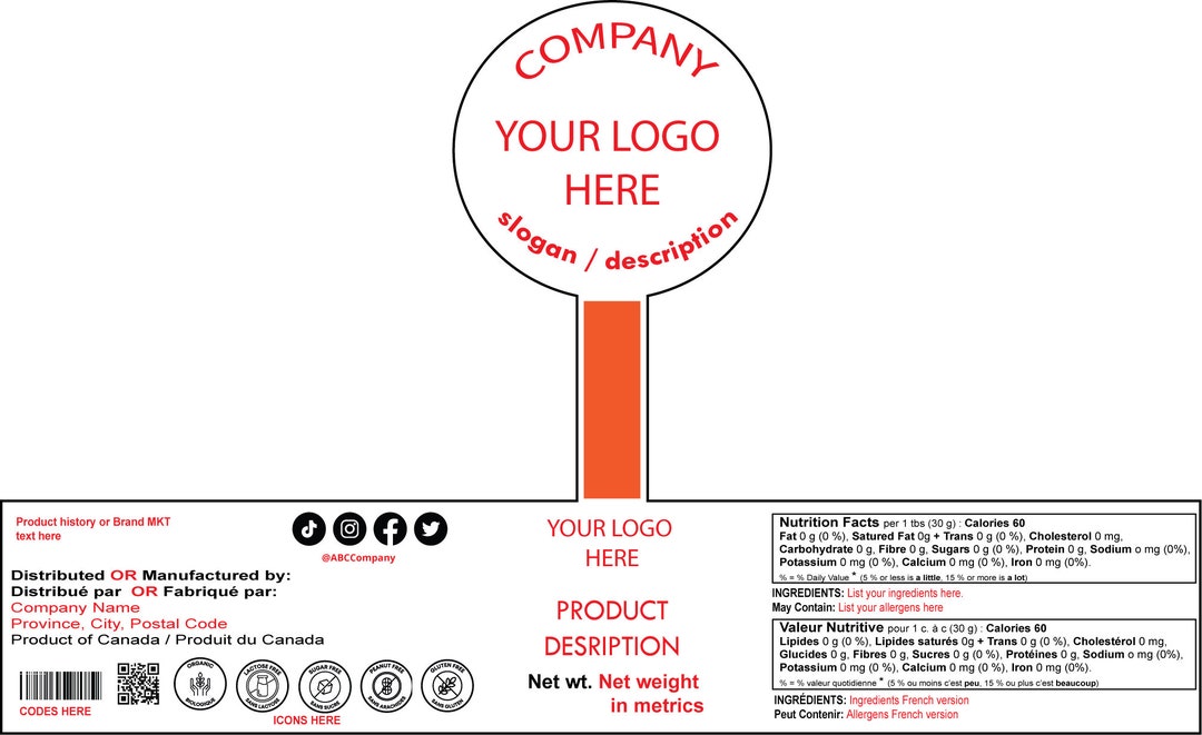 Label With Seal Template for 100 G Jar Canada Regulations Compliance ...