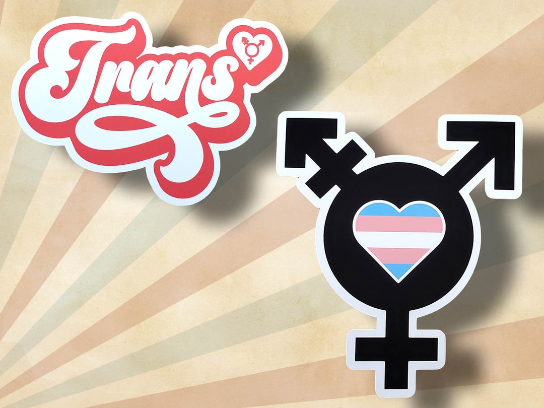 Trans Sticker Pack, Transgender Symbol Sticker, Groovy Retro Trans ...