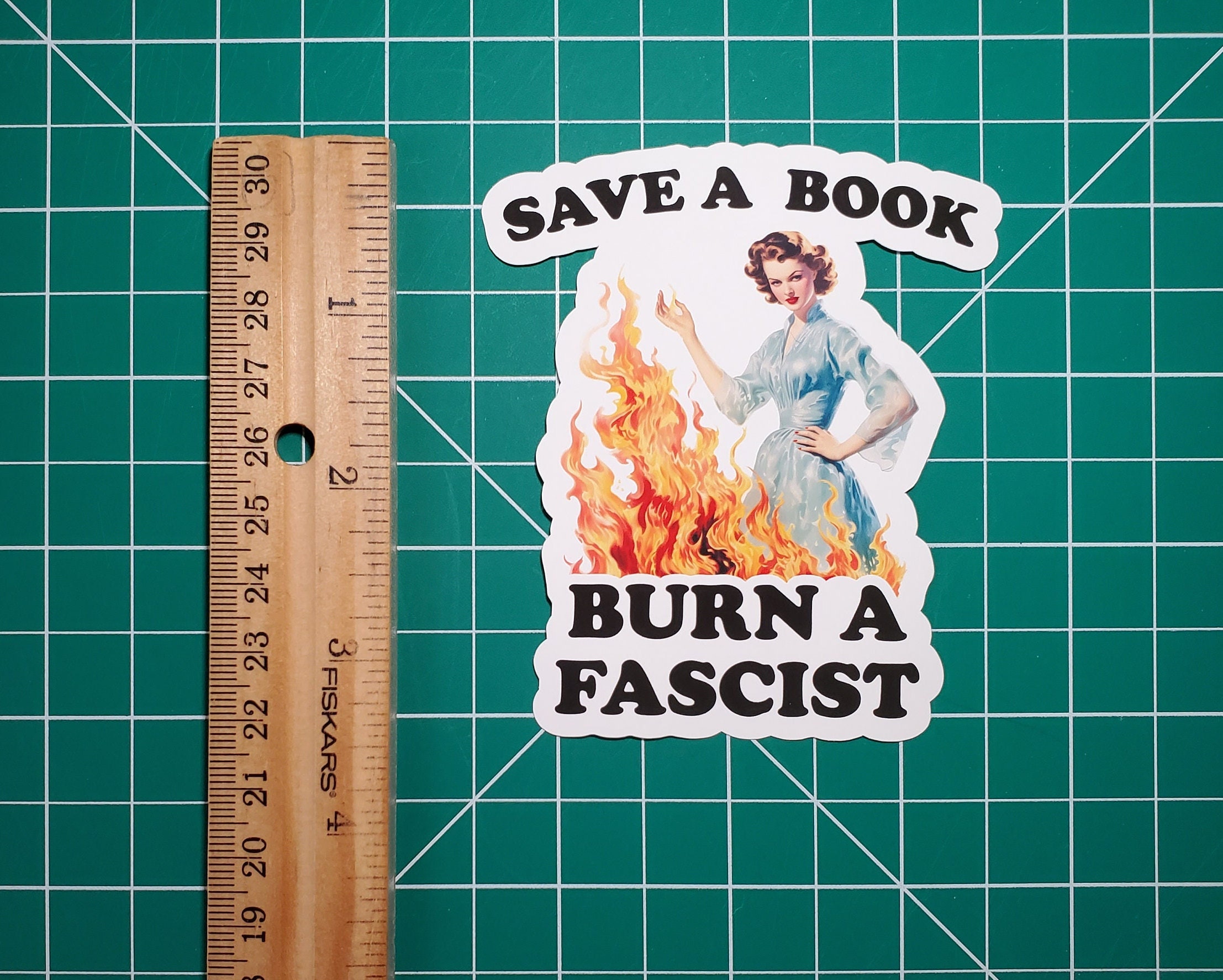 Save a Book Antifascist Sticker, Retro Antifa Sticker, Leftist Sticker ...