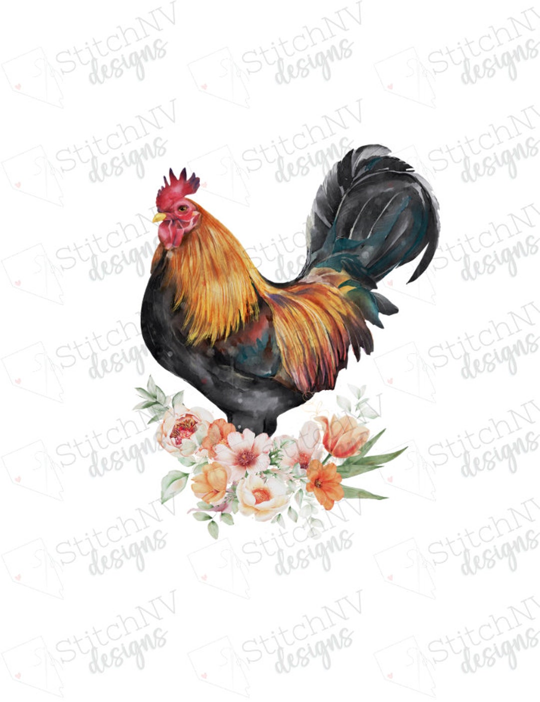 Floral Rooster PNG Cute Rooster PNG Rooster Sublimation DTG Design ...