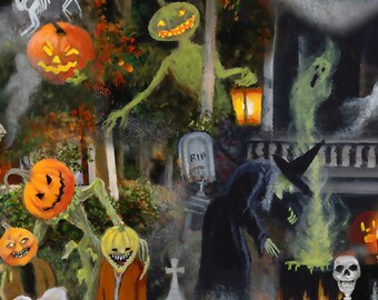 Neighborhood Watch Halloween Cotton Fabric, an Eerie Welcome 22292, 3 ...