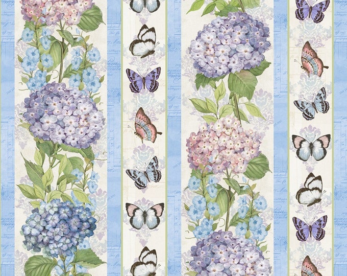 Hydrangeas Repeating Stripe Cotton Fabric, Hydrangea Mist 39819-236 ...