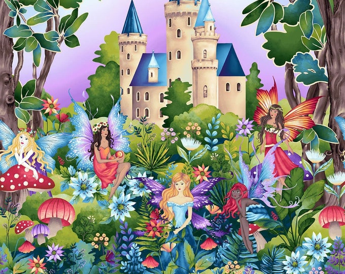 Fairy Castle Panel Cotton Fabric, 3021P-66 Fairytale Forest Henry Glass ...
