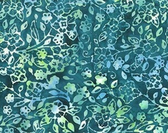 Teal Floral Vine Cotton Batik Fabric, Fresh Flowers 83031-63 Banyan ...