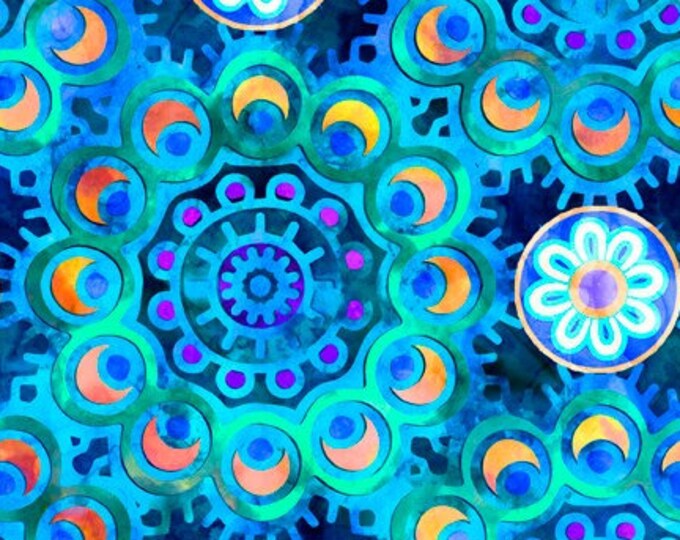 Blue Circle Medallion Cotton Fabric Bohemian Dreams Dan Morris QT ...