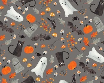 Tiny Spiders & Dots Halloween Cotton Fabric Haunted House CD2935 ...