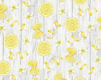 Large Tossed Lemons & Words Cotton Fabric 58930 Fresh Picked Lemons ...