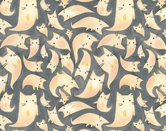 Tossed Ghost Cat Bat Floral Halloween Cotton Fabric, Haunted House ...