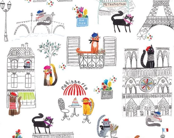 Cats in Paris Cotton Fabric, Cats in Paris 16452, Terry Runyan Benartex ...