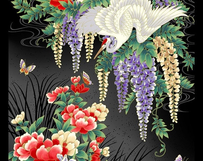 Tsuru Crane Panel W/metallic Cotton Fabric Metallic P&B Textiles ...