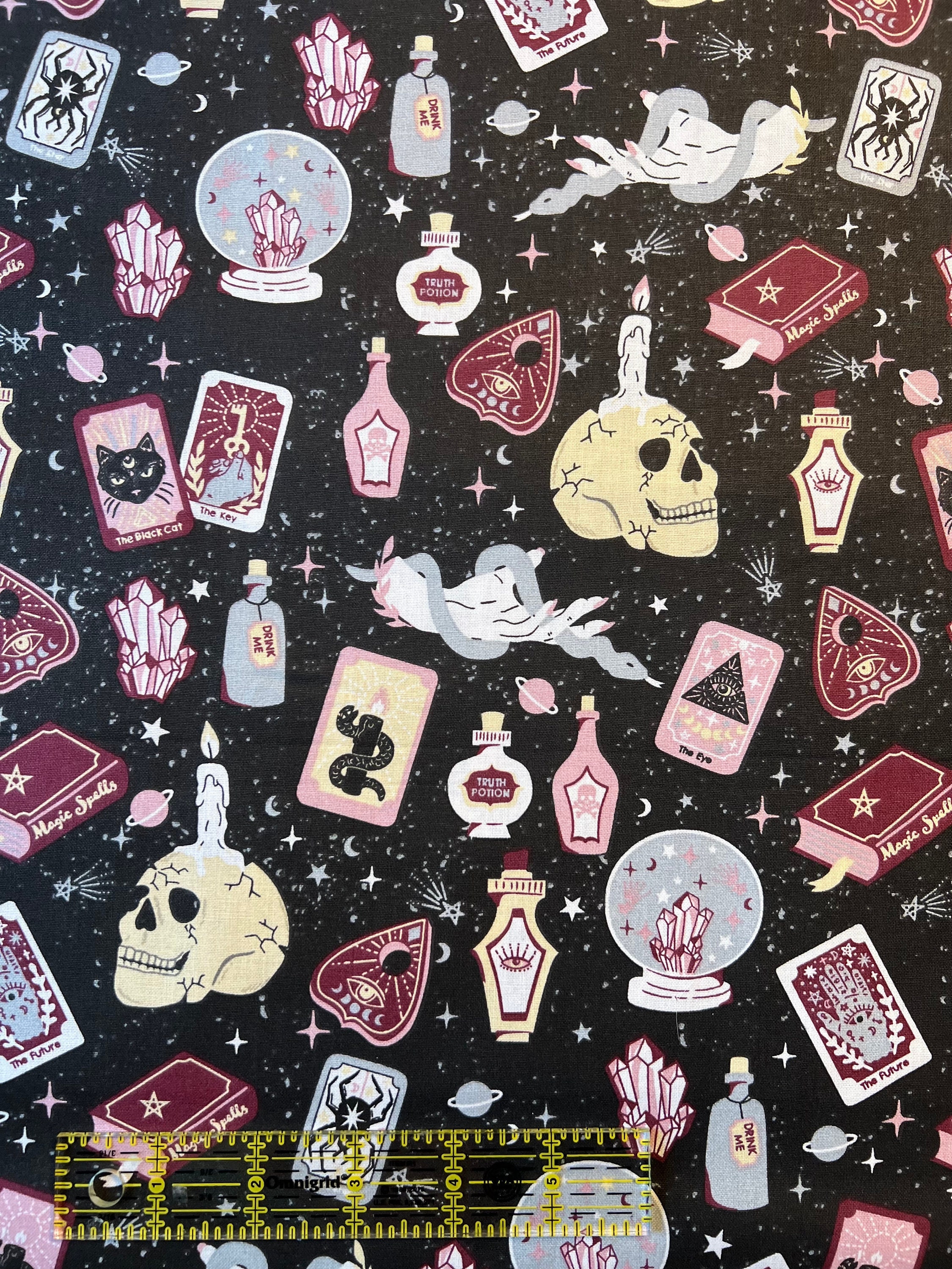 Pink Magic Halloween Cotton Fabric With Crystals Tarot Cards - Etsy