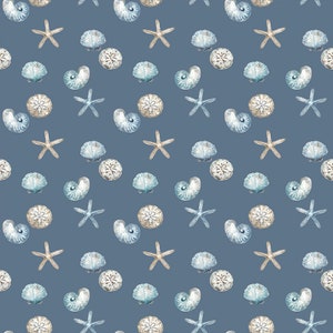 Shell Toss Cotton Fabric, Blue Escape Coastal Riley Blake, BTY FQ Fat ...