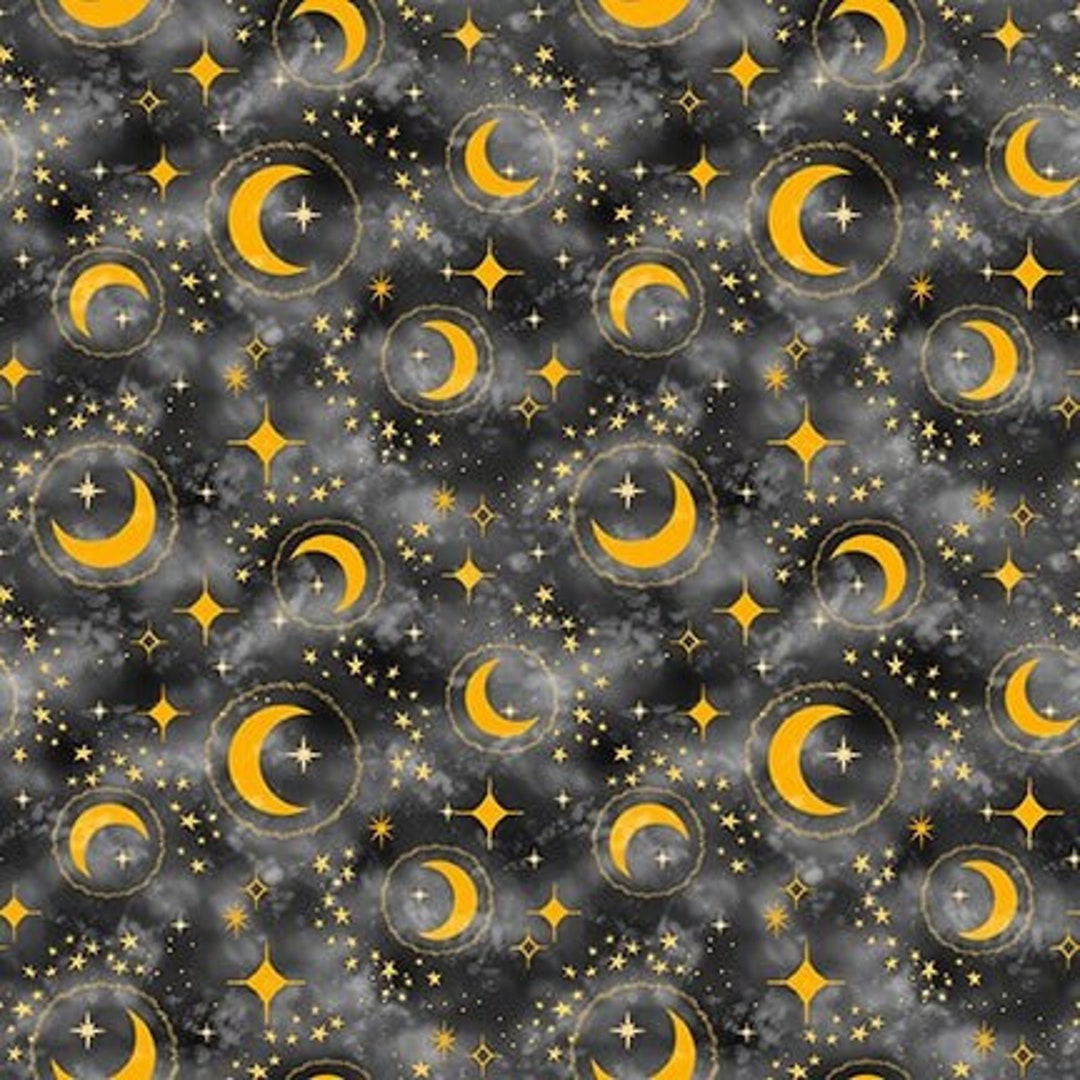 Crescent Moons Stars Cotton Fabric, 3283-95 Celestial Galaxy, Blank ...